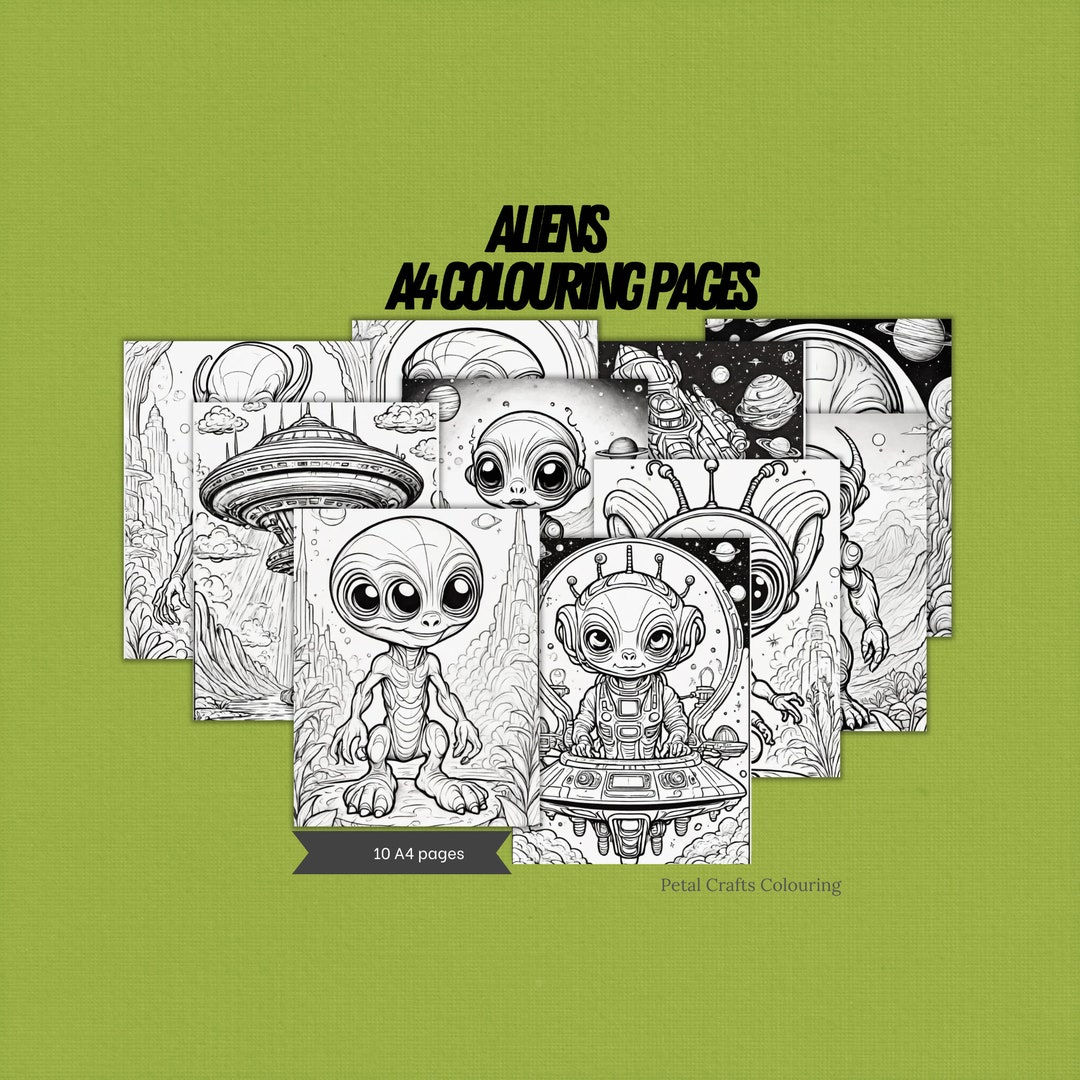 Aliens Colouring Pages Instant A4 Download Gift for Adults Children ...