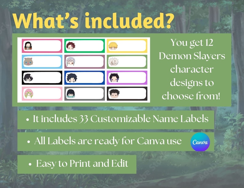 Easy Print & Edit Anime Themed: Demon Slayer Name Labels - Etsy