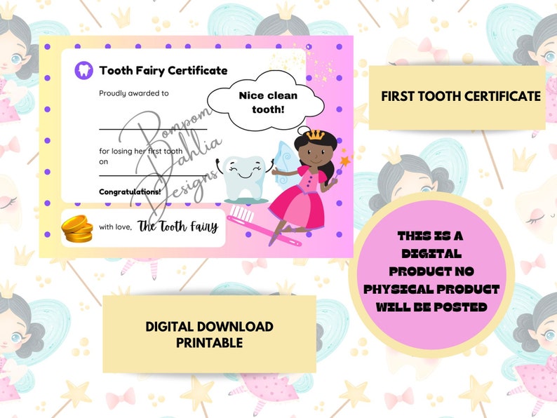 First Tooth, Tooth Fairy Certificate, Girl, Award, First Lost Tooth ...