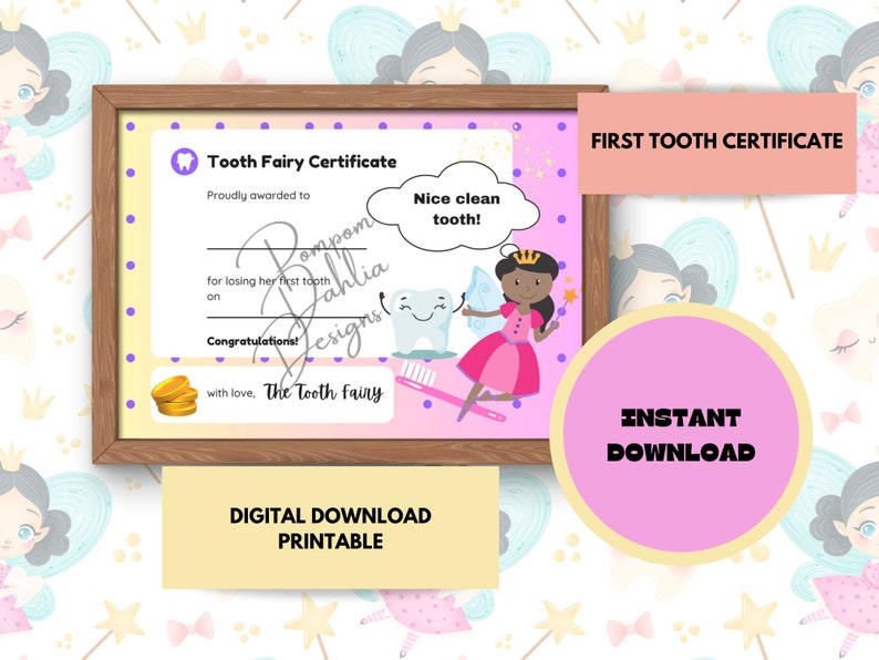 First Tooth, Tooth Fairy Certificate, Girl, Award, First Lost Tooth ...