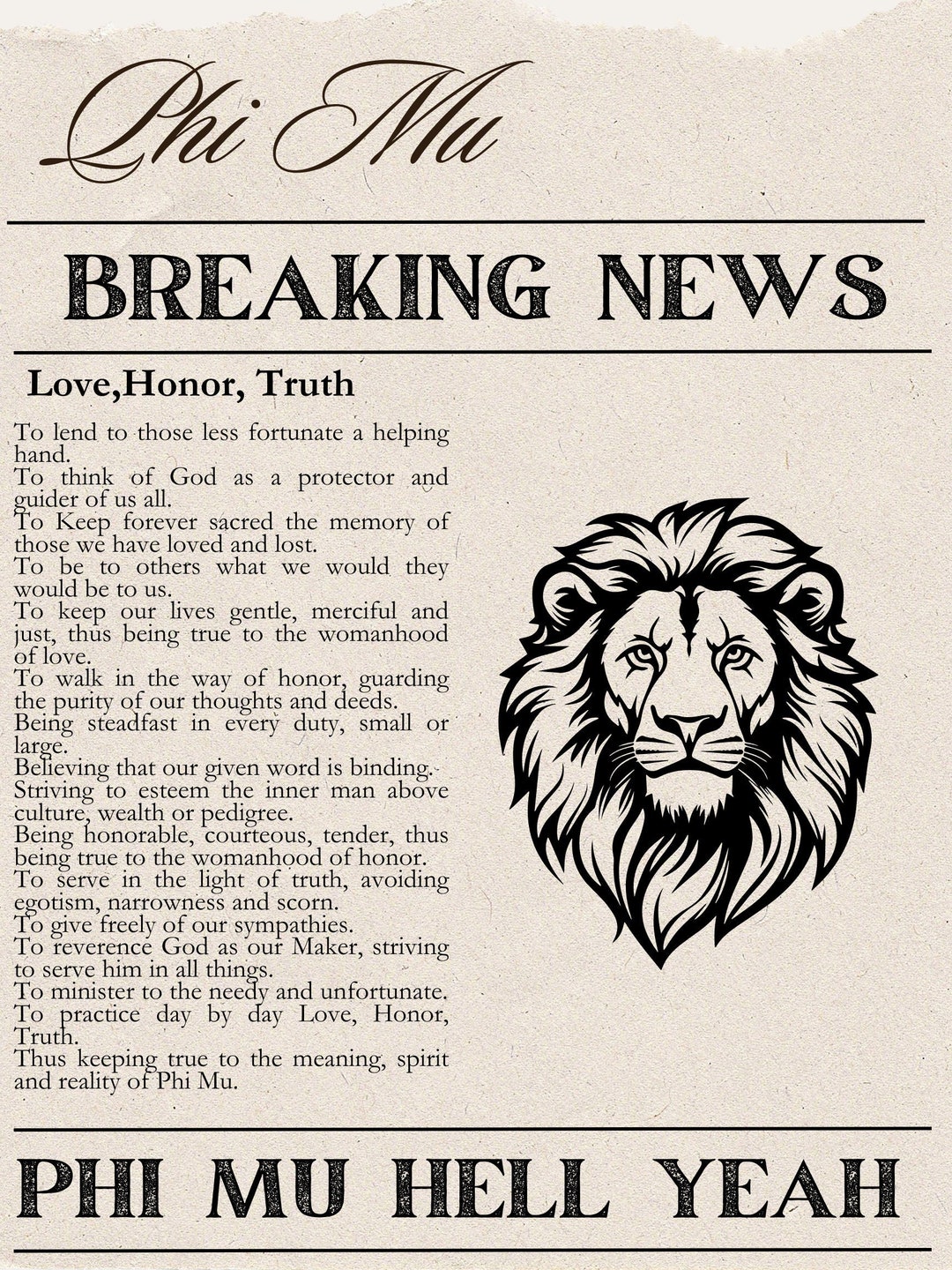 Phi Mu Creed Newspaper - Etsy