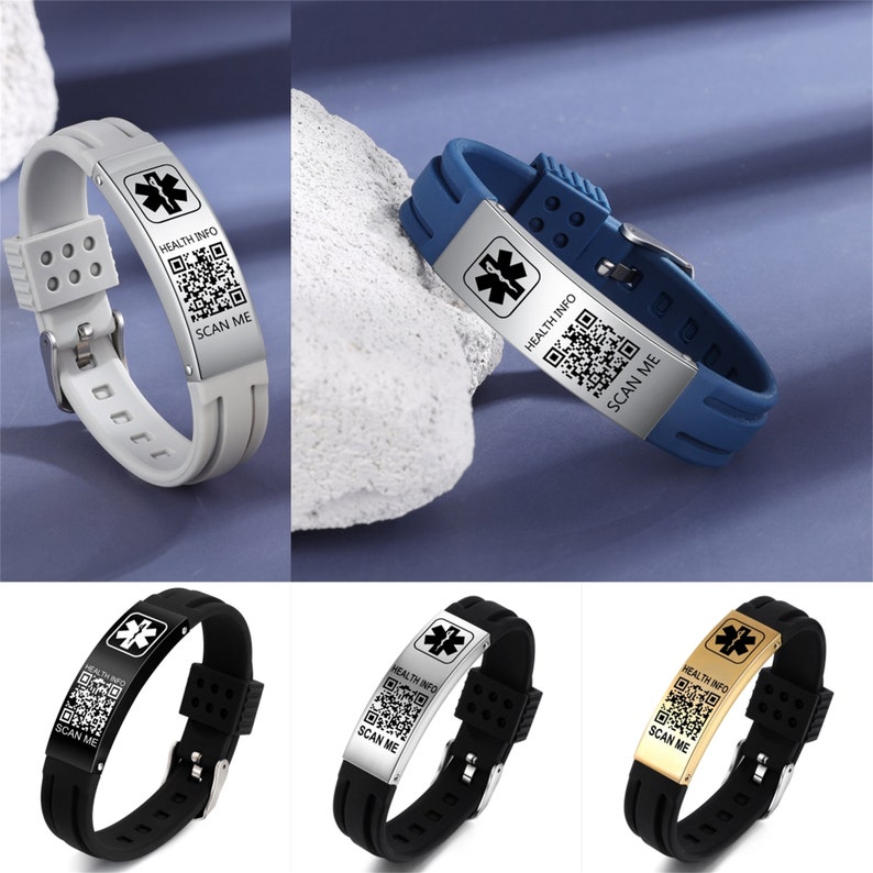 QR Code Medical Alert Bracelet for Men Women,emergency ID Bracelet ...