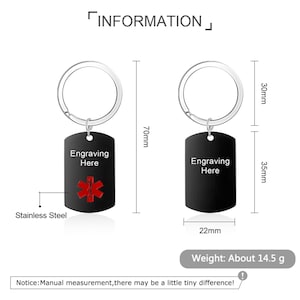 Personalized Medical Alert Keychain for Men and Women,medical ID Tag ...
