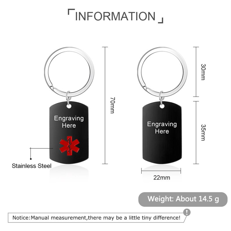 Personalized Medical Alert Keychain for Men and Women,medical ID Tag ...
