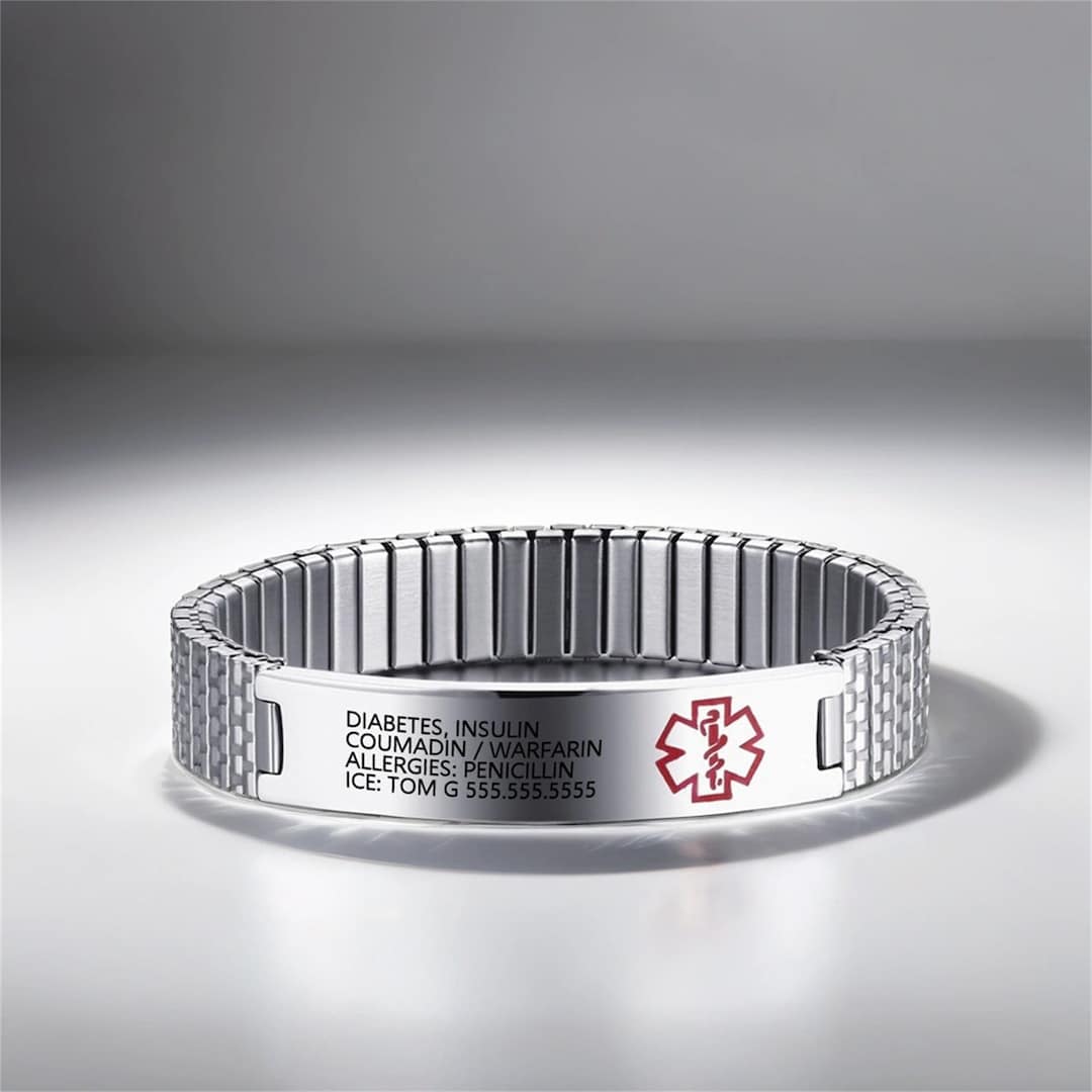 Personalized Men Medical Bracelet,stretch Medical Alert ID Bracelet ...