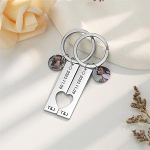 Personalized Engraved Heart Couple Keychain Set,custom Photo Keychain ...