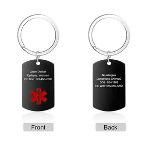 Personalized Medical Alert Keychain for Men and Women,medical ID Tag ...