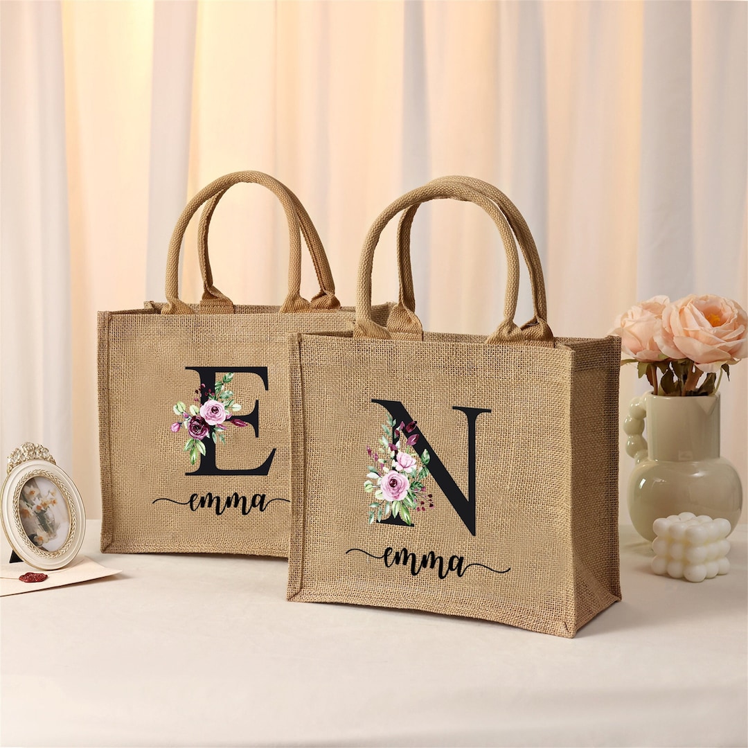 Personalized Name Burlap Tote Bags,custom Initial Burlap Bag,bridesmaid ...
