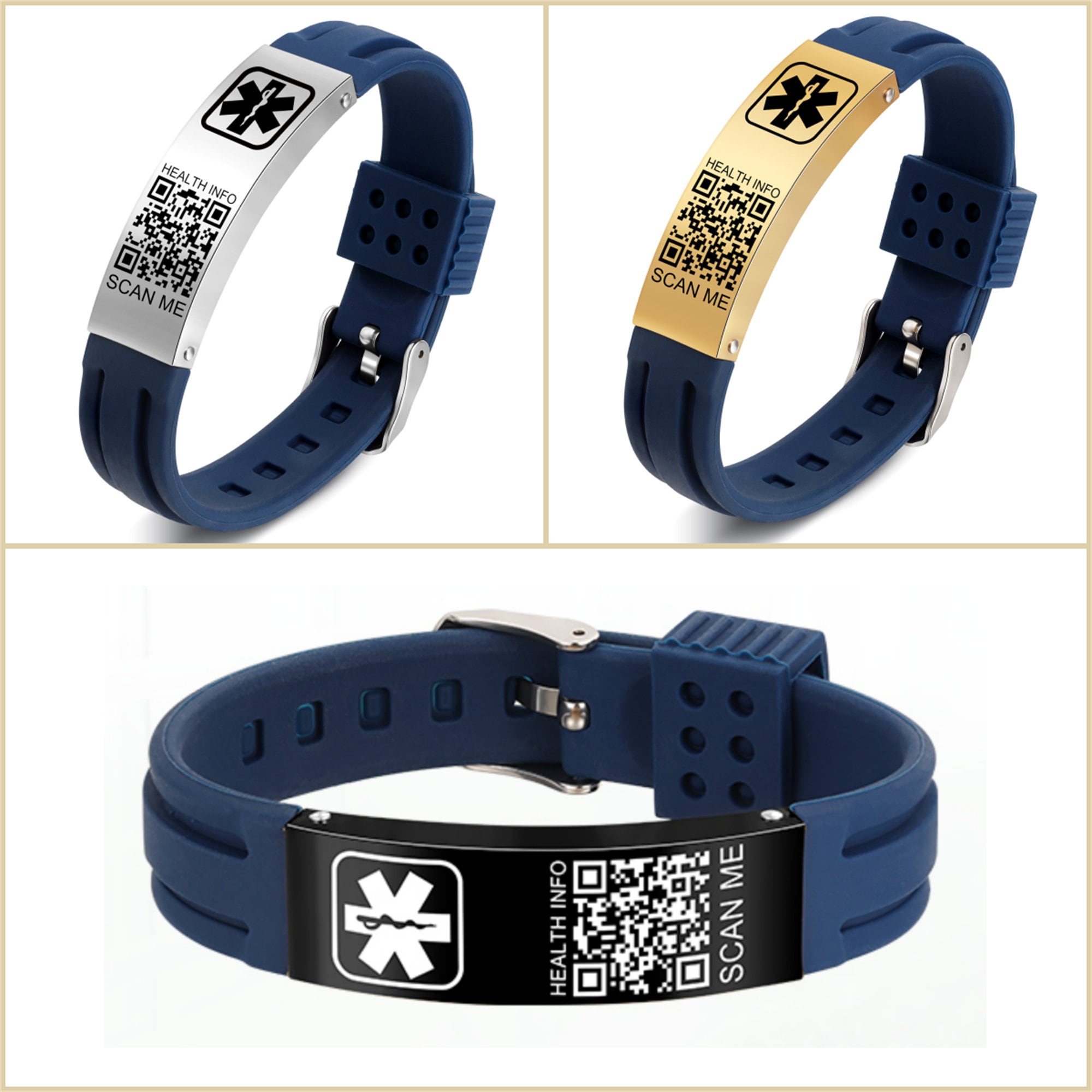 QR Code Medical Alert Bracelet for Men Women,emergency ID Bracelet ...