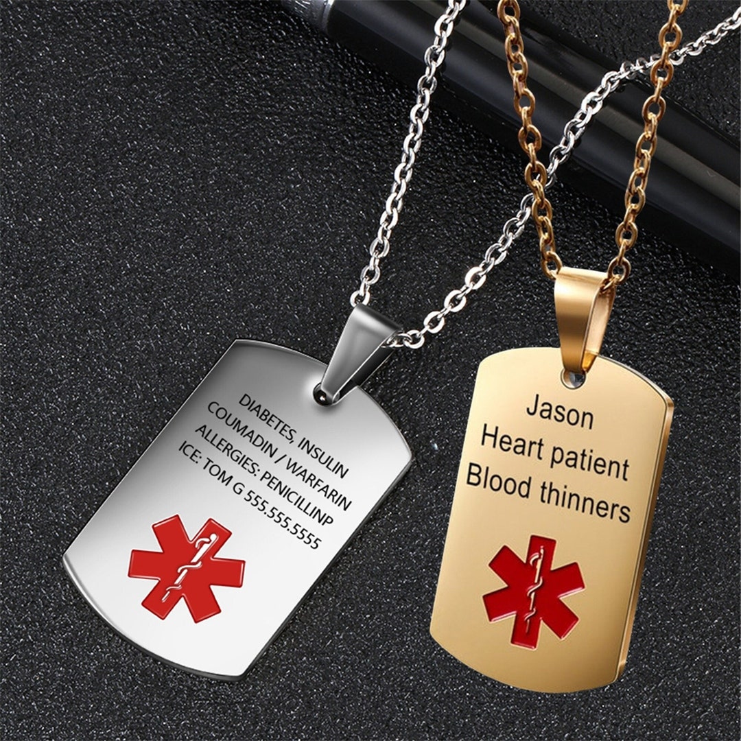 Custom Medical Necklace,engraved Alert ID Tag - Personalized Diabetes ...