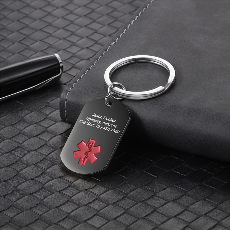 Personalized Medical Alert Keychain for Men and Women,medical ID Tag ...