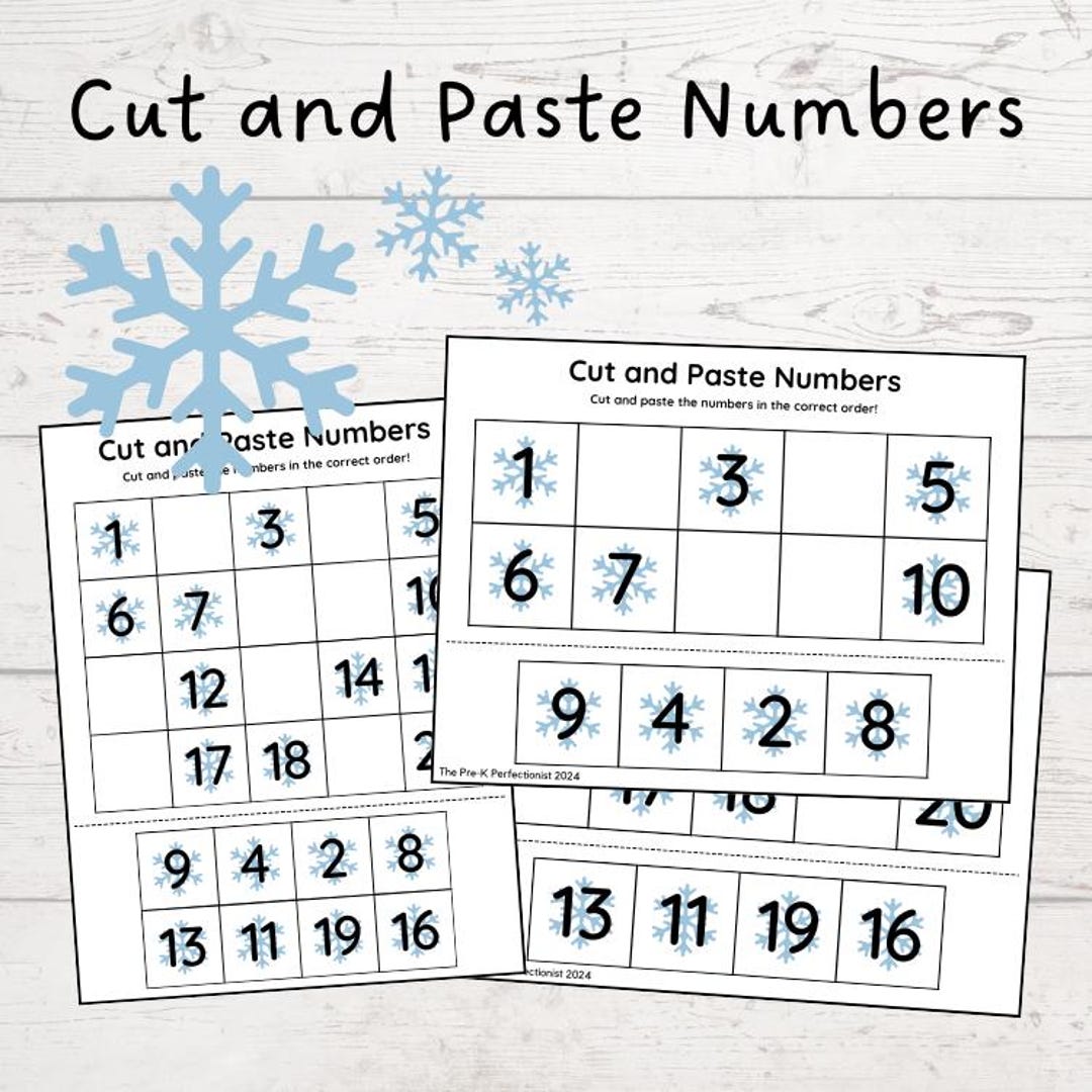 Cut and Paste Number Worksheet, Number Order Worksheet, Winter Number ...