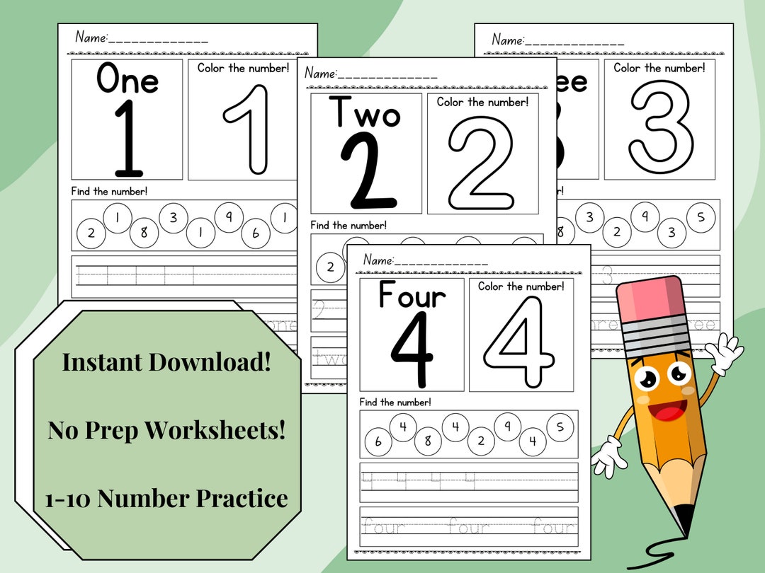 1-10 Number Tracing Worksheet for Kindergarten - Math Practice ...