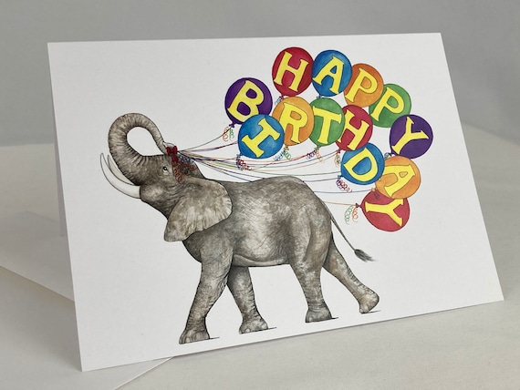 Elephant Happy Birthday Card - Etsy