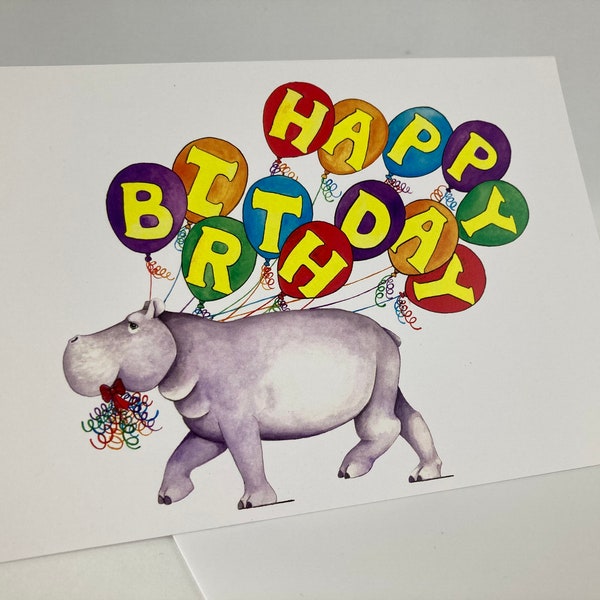 Hippo Birthday Card - Etsy