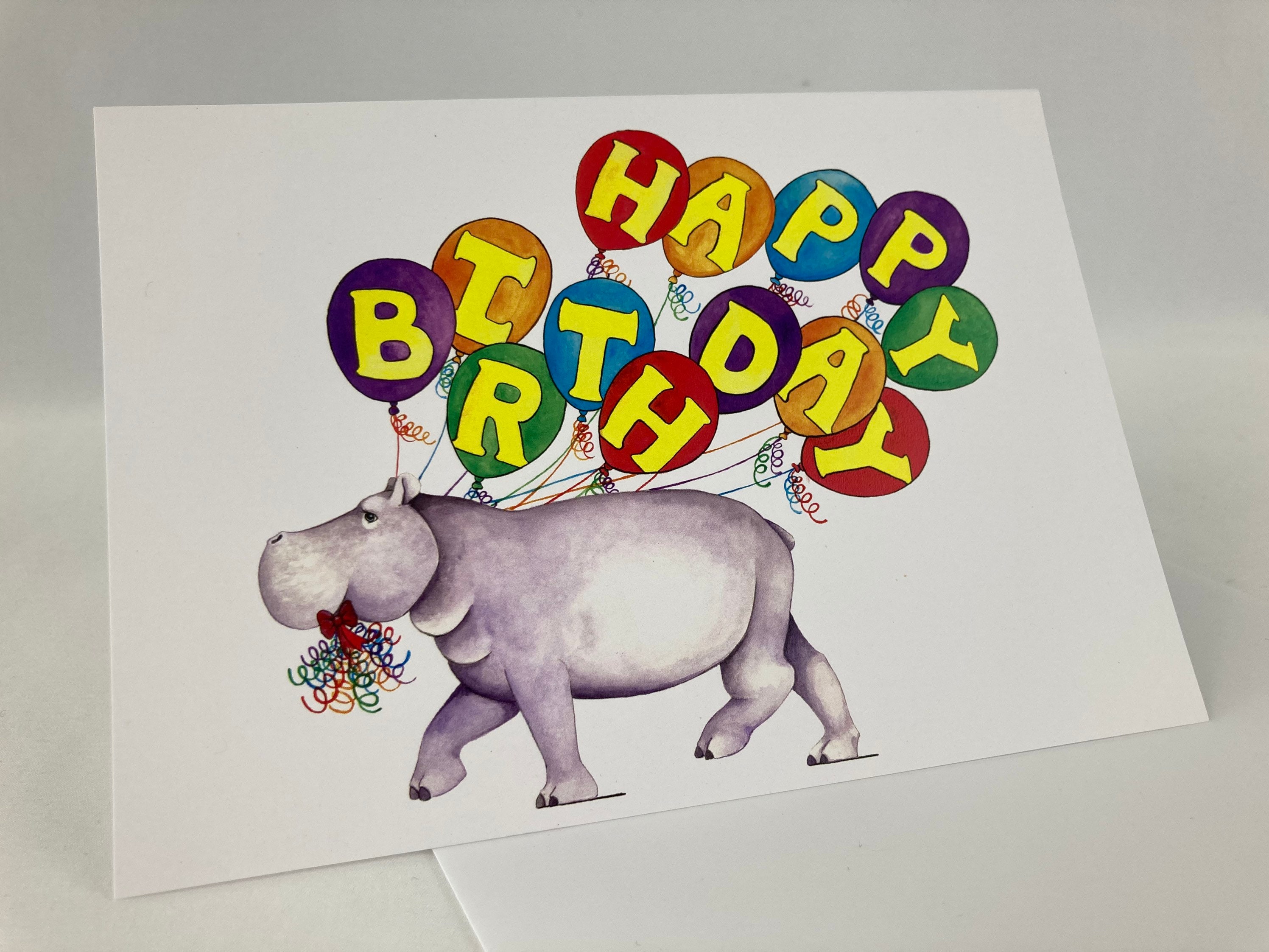 Hippopotamus Happy Birthday Card - Etsy