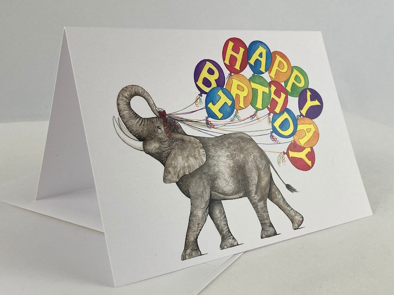 Elephant Happy Birthday Card - Etsy