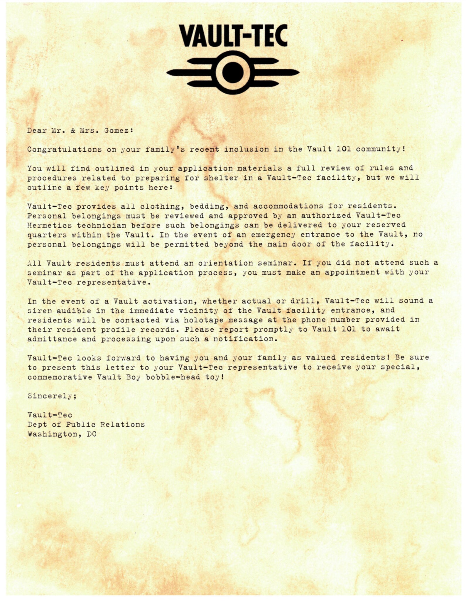 Fallout Vault- Tec Letter - Etsy