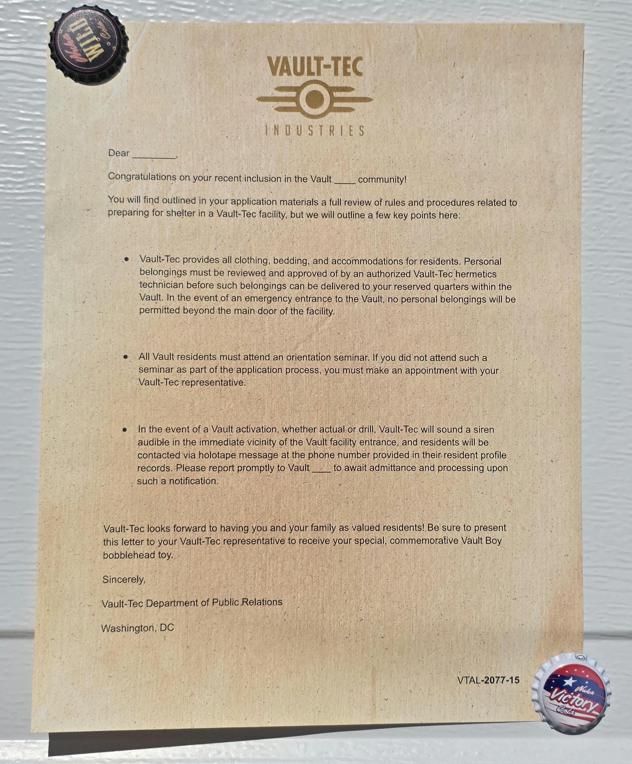 Fallout Vault- Tec Letter - Etsy