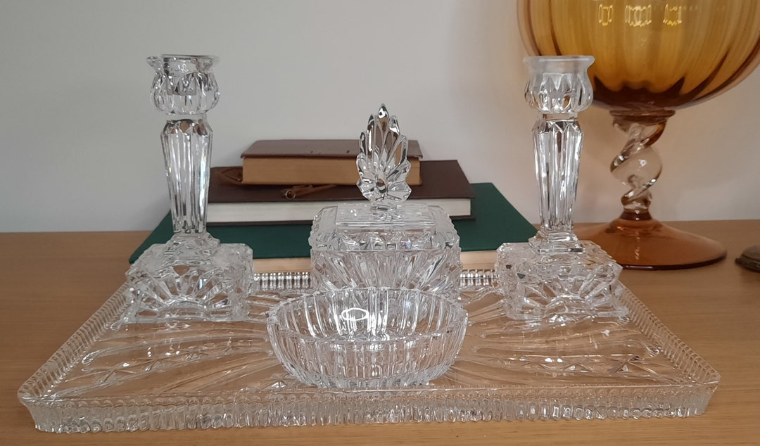 Vintage Glass Dressing Table Set - Etsy