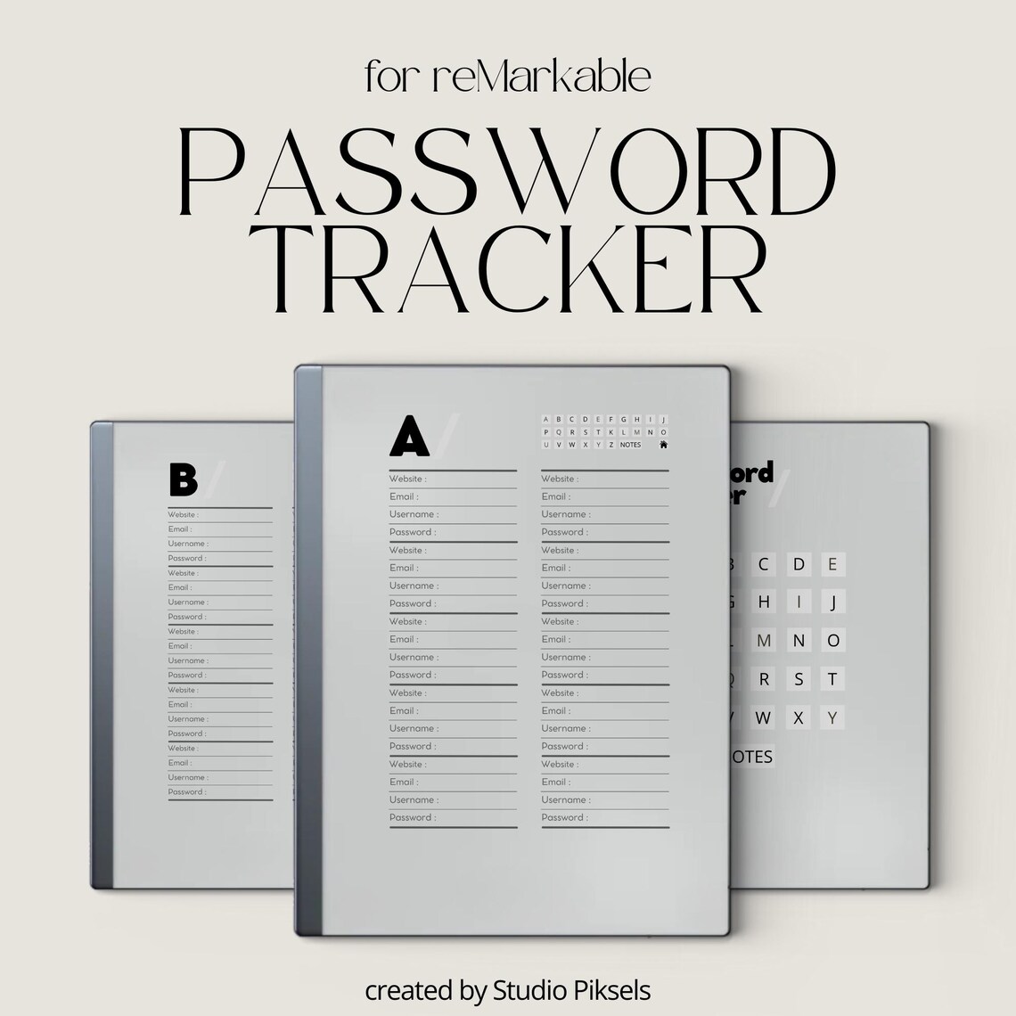 Password Tracker for Remarkable, Eink Password Manager, Hyperlinked ...