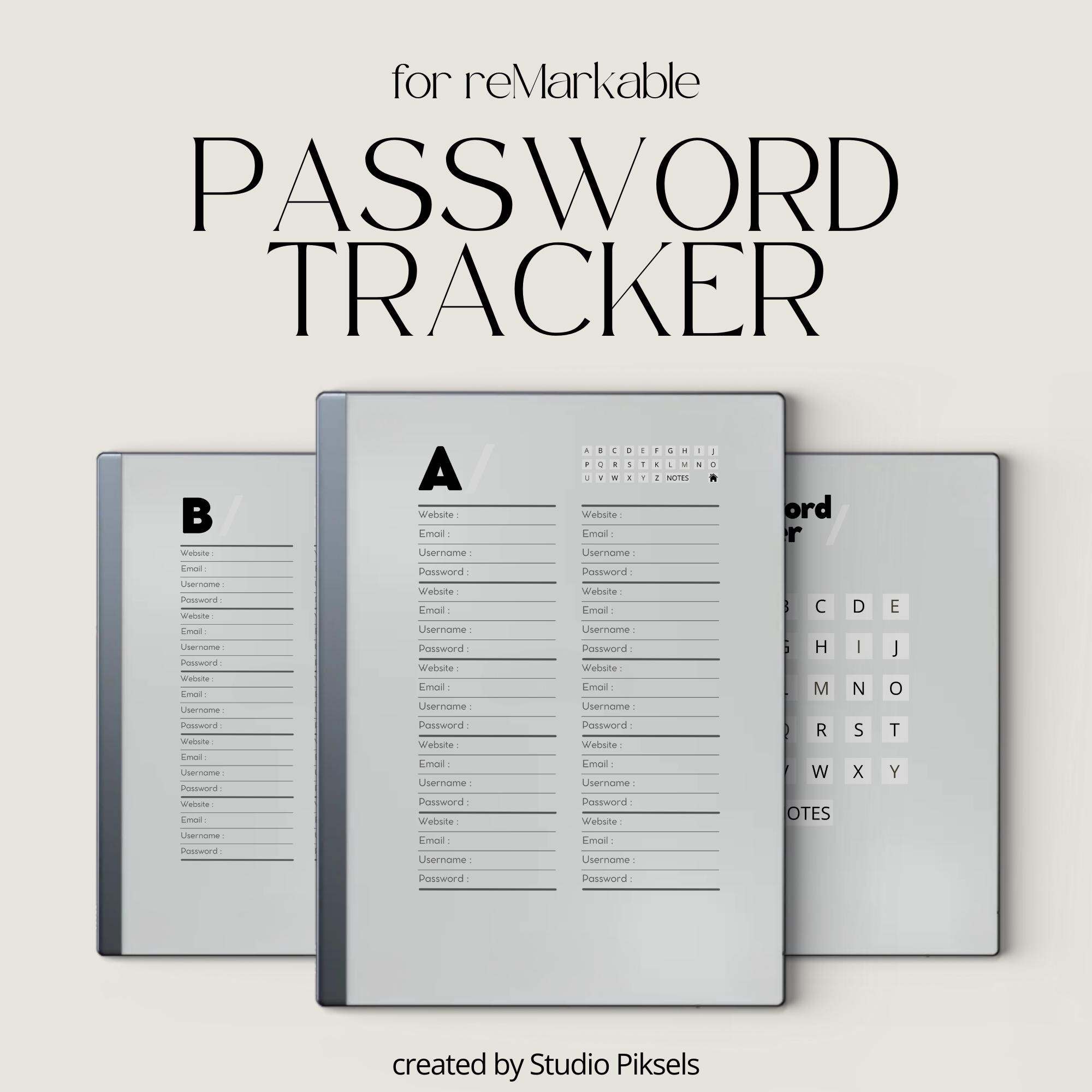Password Tracker for Remarkable, Eink Password Manager, Hyperlinked ...