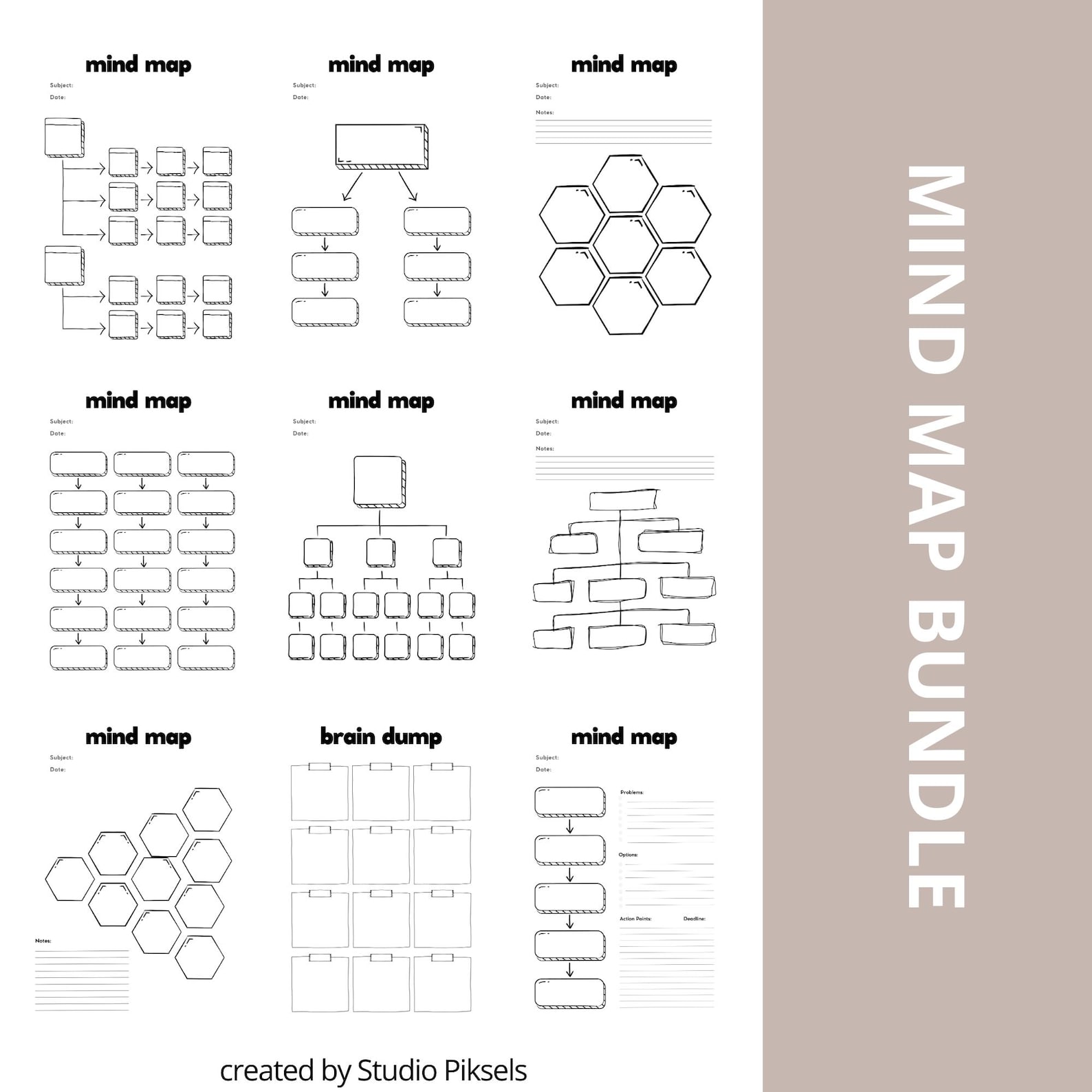 Mind Map Template Bundle, Brain Dump Template, Mind Map PDF, Concept ...