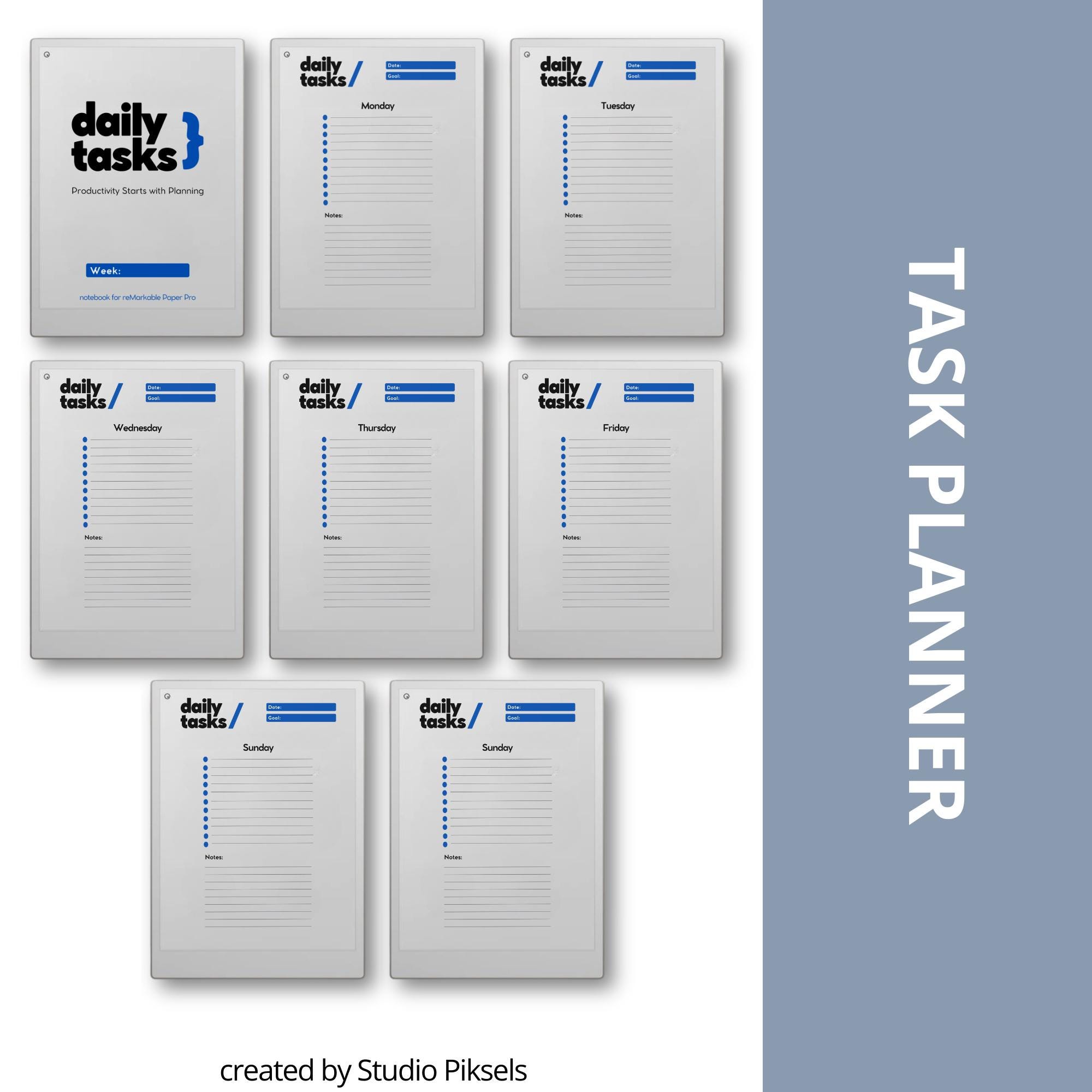 Daily Task Tracker for Remarkable Paper Pro, Checklist Template for ...