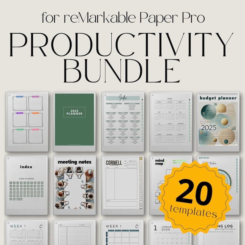 Starter Bundle for Remarkable Paper Pro, Productivity Templates for ...