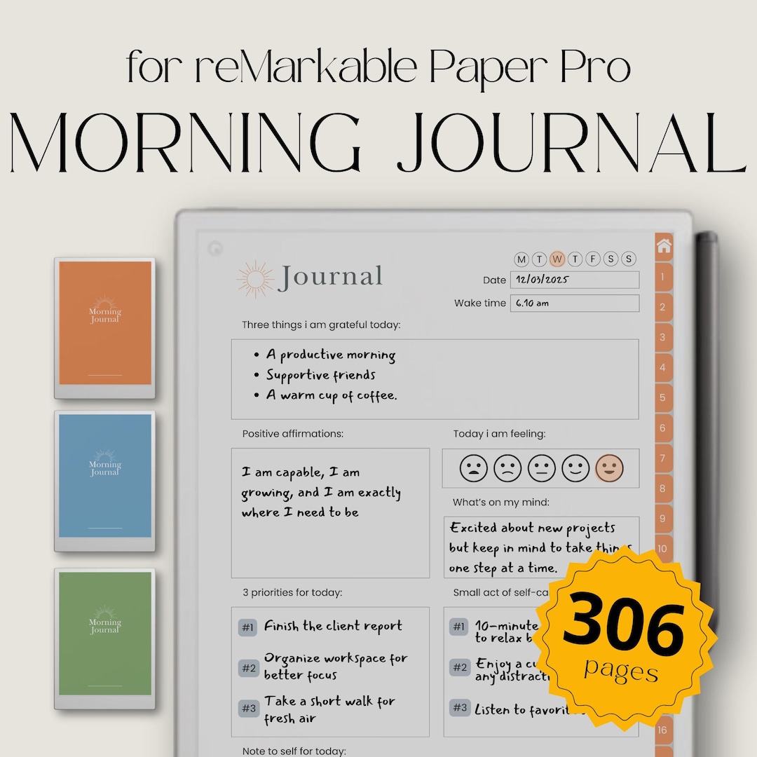 Morning Journal for Remarkable Paper Pro, Minimalist Gratitude Journal ...