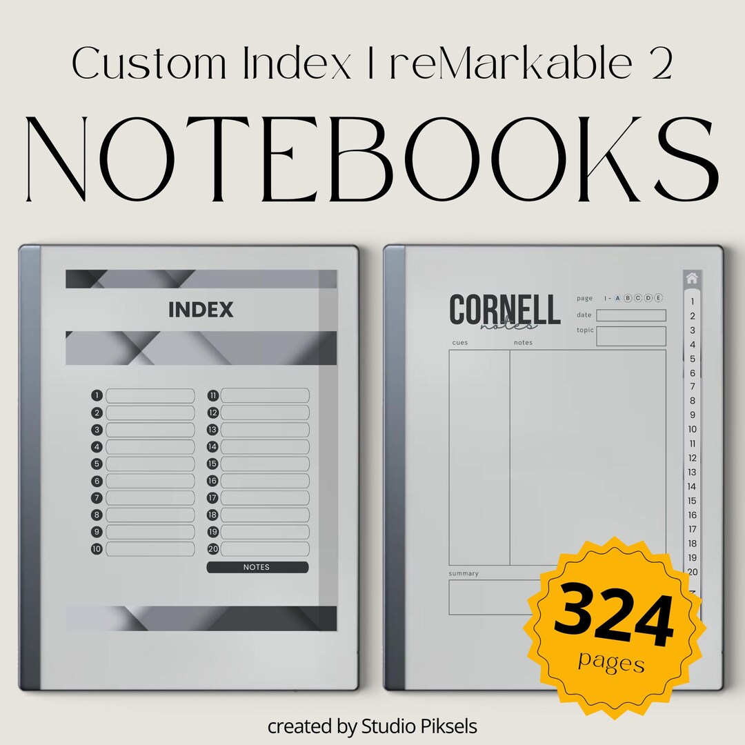 Custom Index Cornell Notes Bundle for Remarkable 2, Minimalist Eink ...