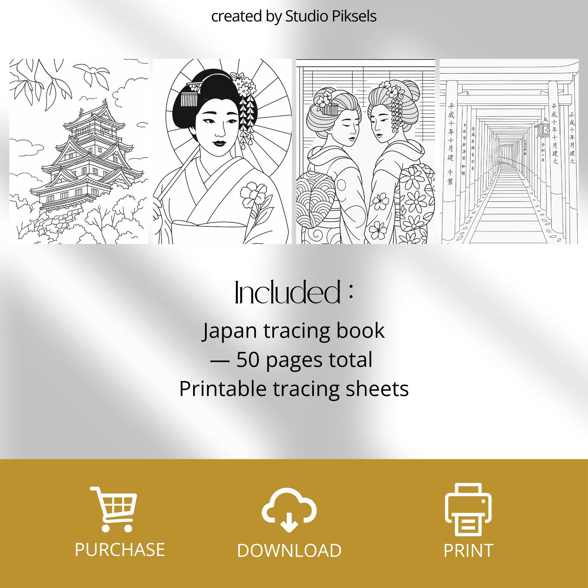 Japan Tracing Book, World Travel Coloring Books Bundle, Japan Coloring ...