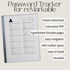 Password Tracker for Remarkable, Eink Password Manager, Hyperlinked ...