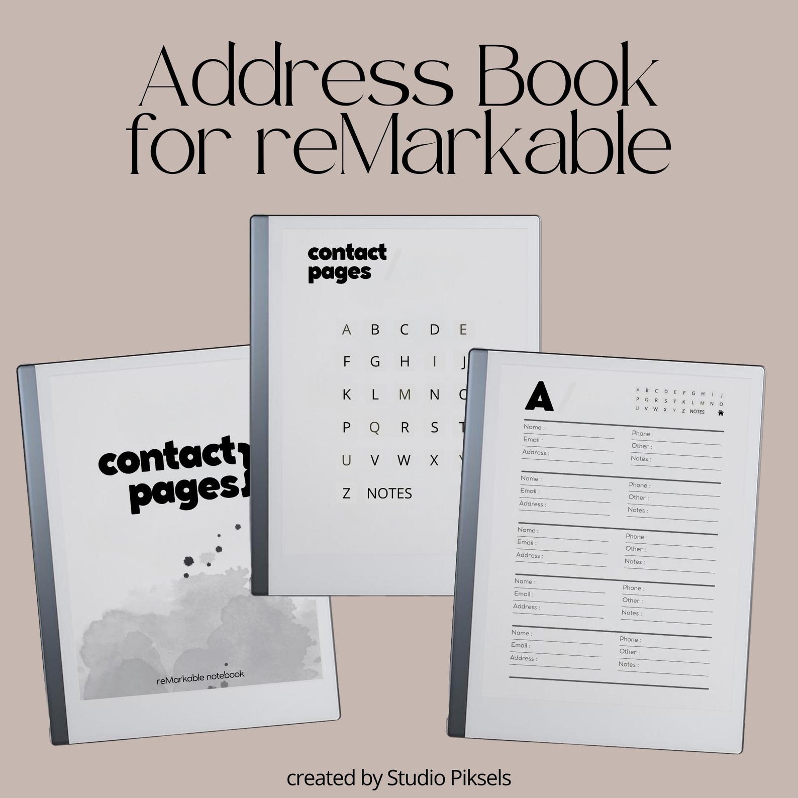 Address Book for Remarkable, Hyperlinked Digital Address Book for Eink ...