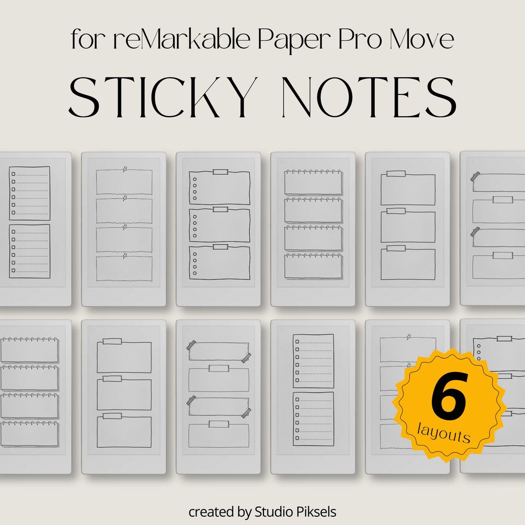 Sticky Notes Bundle for Remarkable Paper Pro Move: 6 Memo Notebook ...