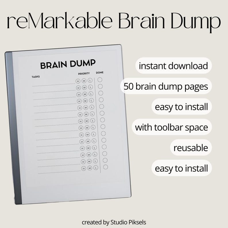 Brain Dump Template for Remarkable, Eink Brain Dump Template ...
