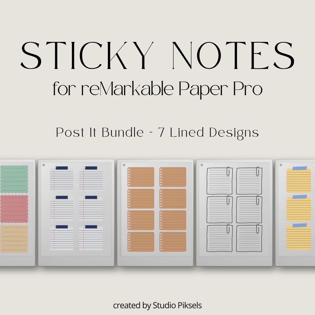Lined Sticky Notes Bundle for Remarkable Paper Pro, Templates for ...
