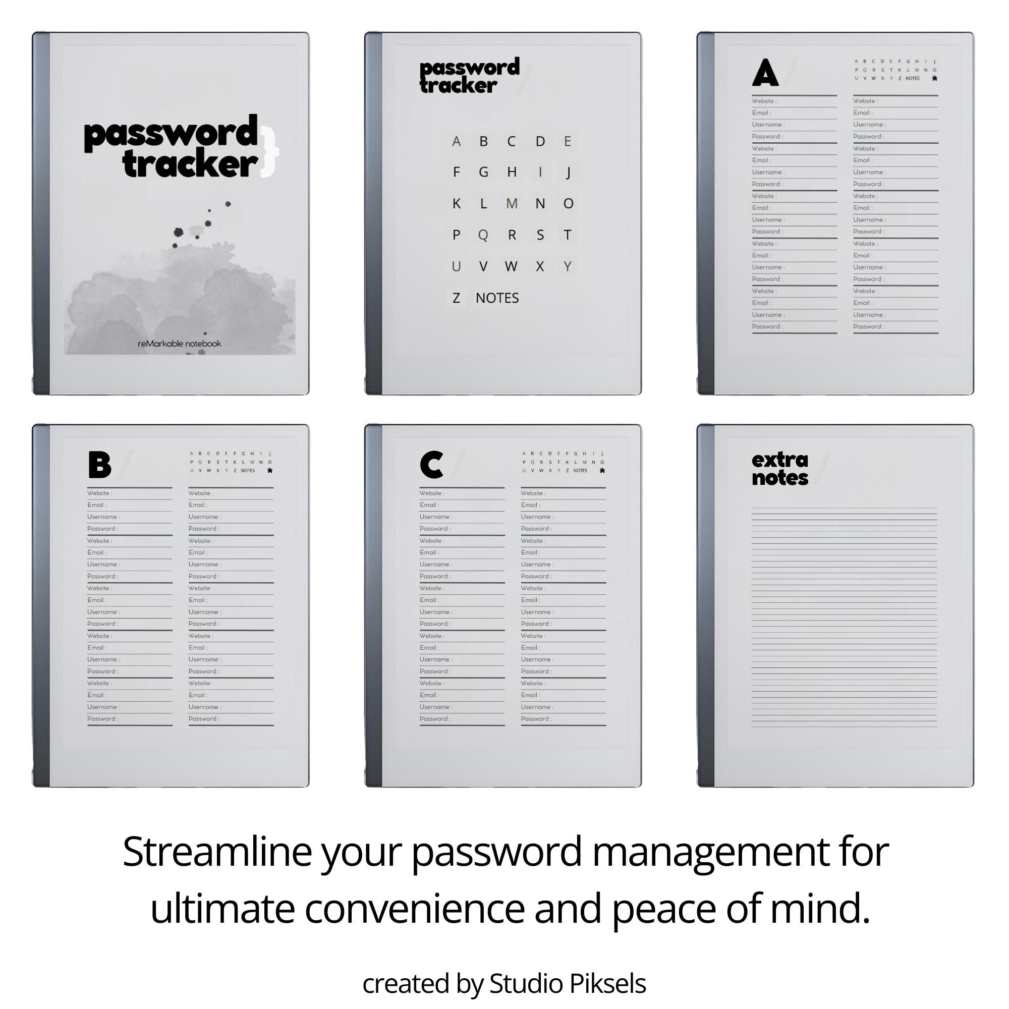 Password Tracker for Remarkable, Eink Password Manager, Hyperlinked ...
