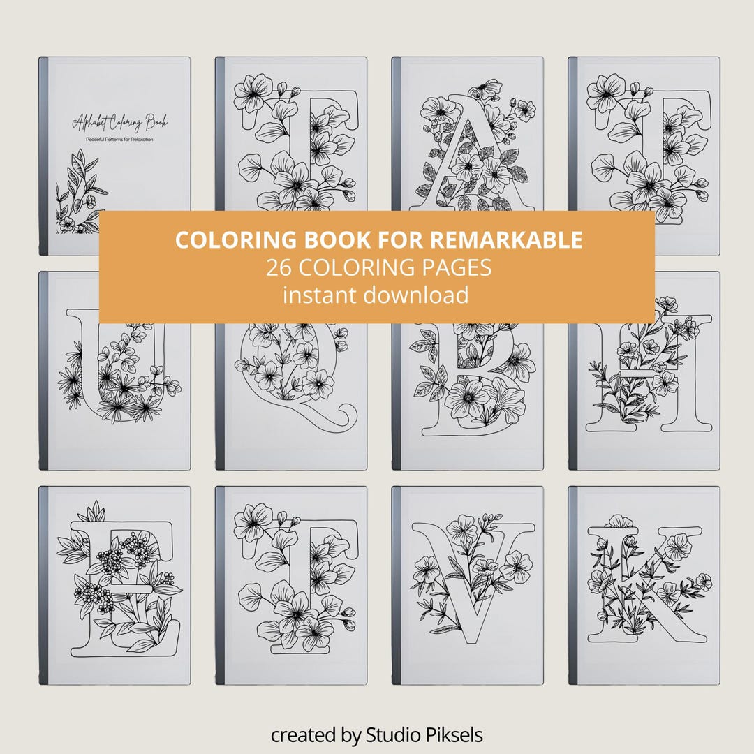 Mindful ABC Coloring Book for Remarkable 2, Digital Adult Coloring Book ...