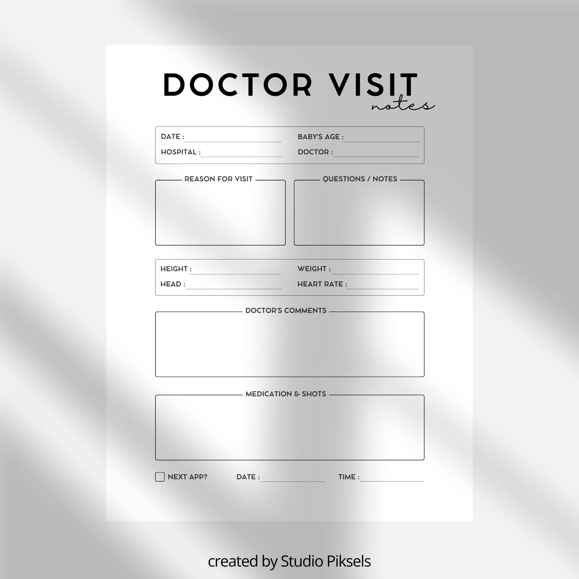 Baby Doctor Visit Log, Baby Log, Doctor Notes, Baby Daily Log, Doctor ...