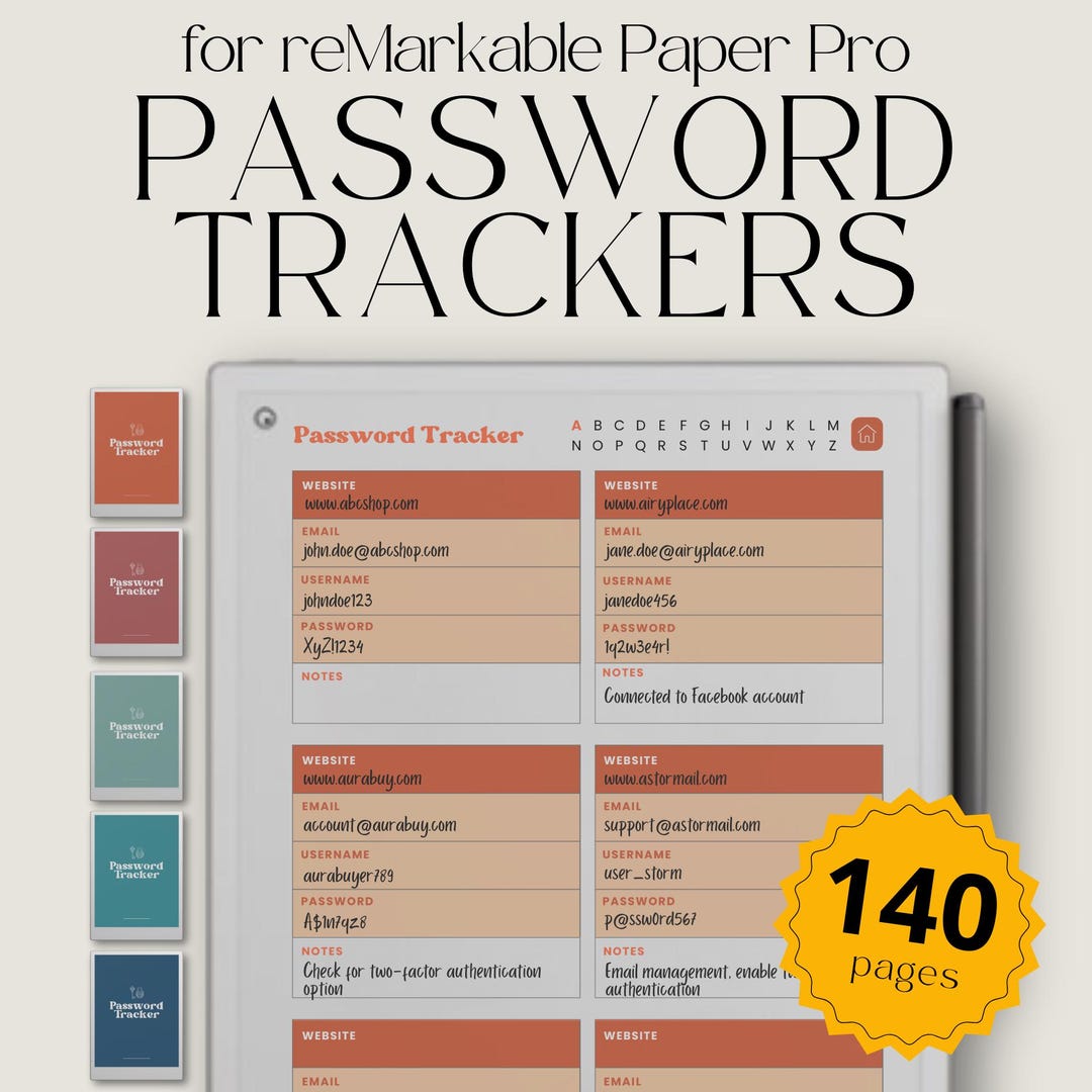 Password Tracker for Remarkable Paper Pro, Password Manager, Password ...