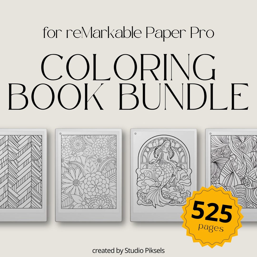 Coloring Book Bundle for Remarkable Paper Pro, Eink Adult Coloring Book ...
