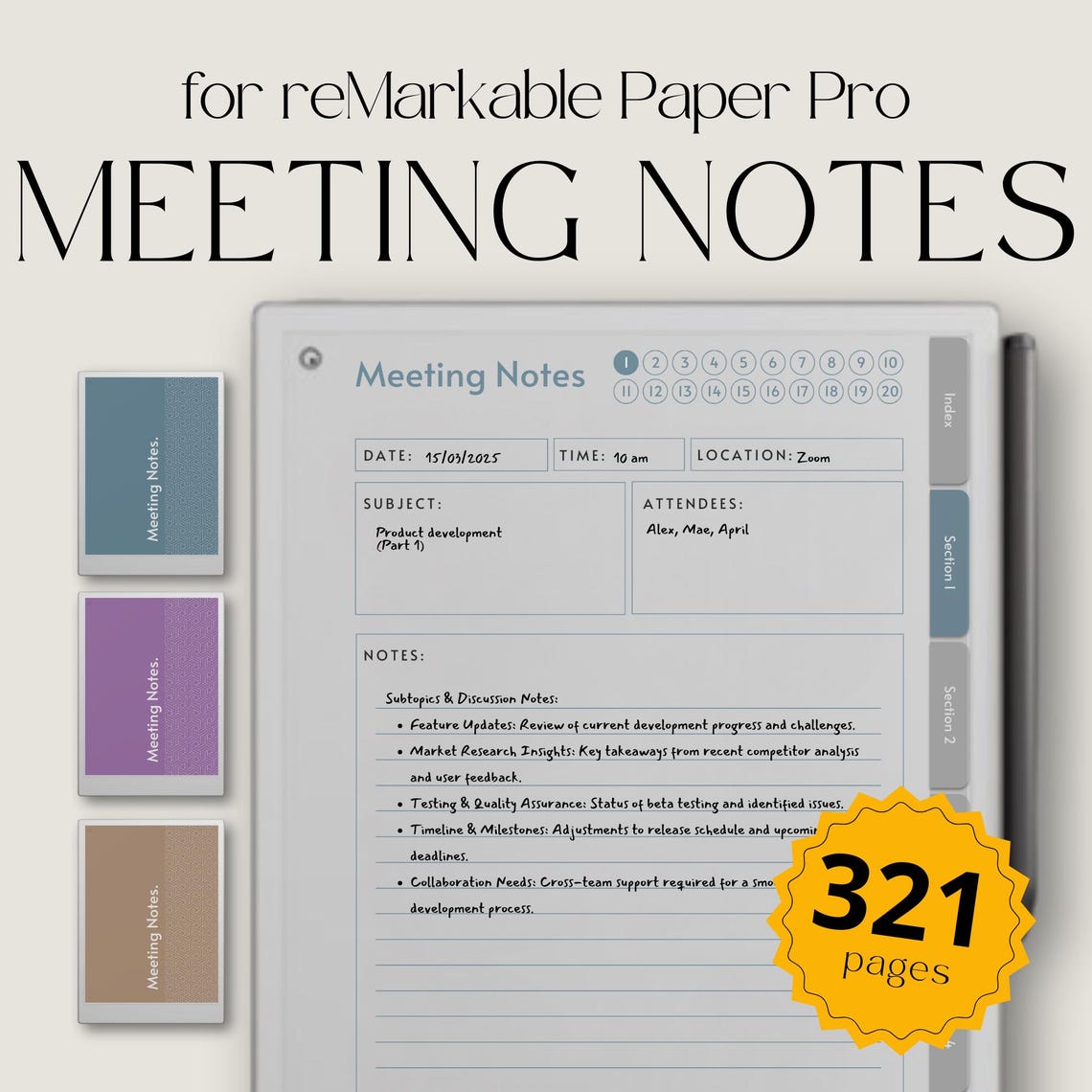 Hyperlinked Meeting Minutes Notebook for Remarkable Paper Pro, Custom ...