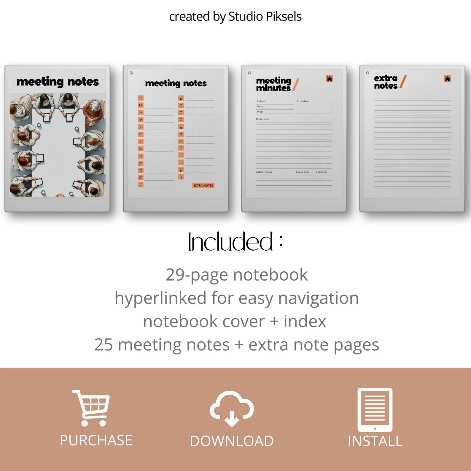 Hyperlinked Meeting Minutes Notebook for Remarkable Paper Pro, Meeting ...