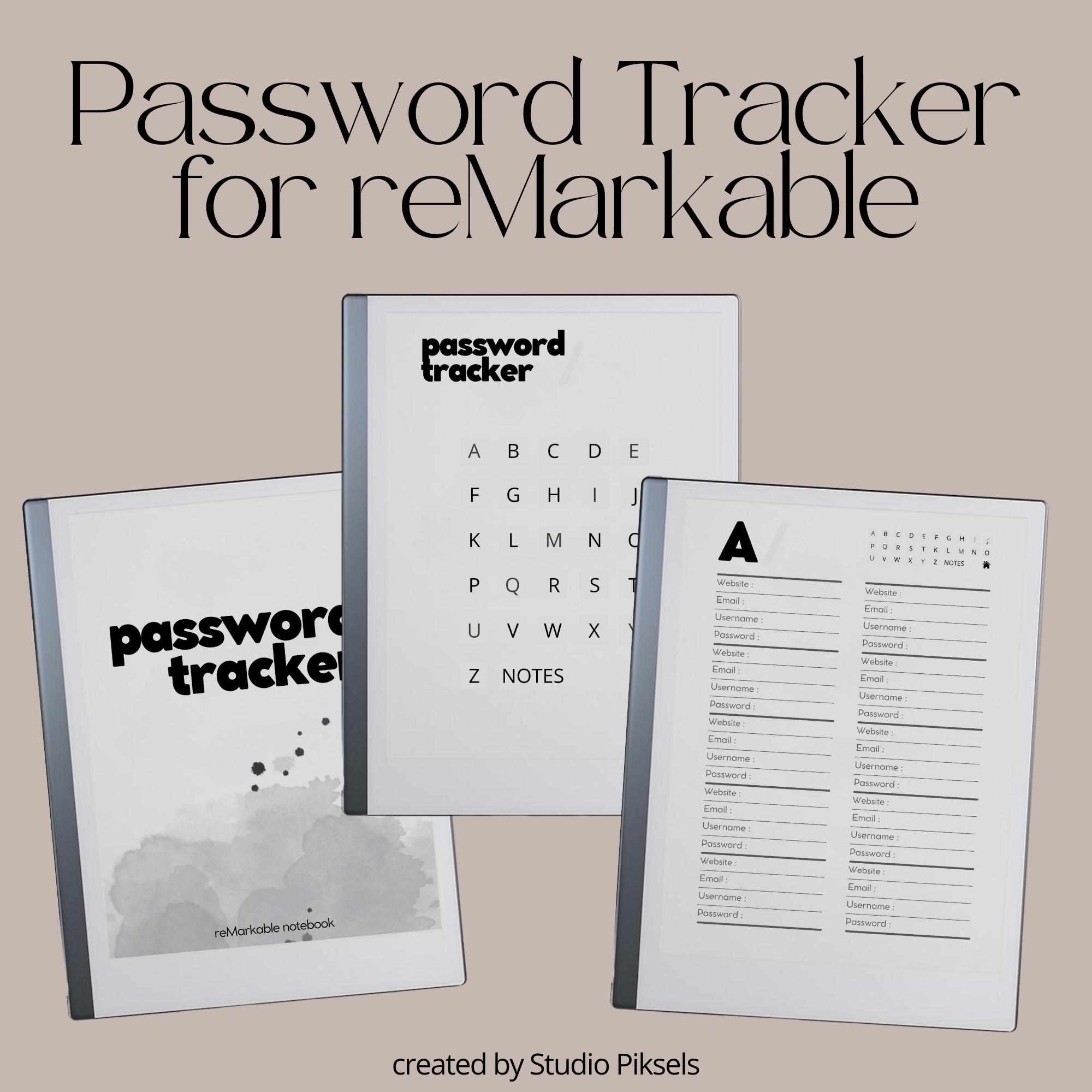 Password Tracker for Remarkable, Eink Password Manager, Hyperlinked ...