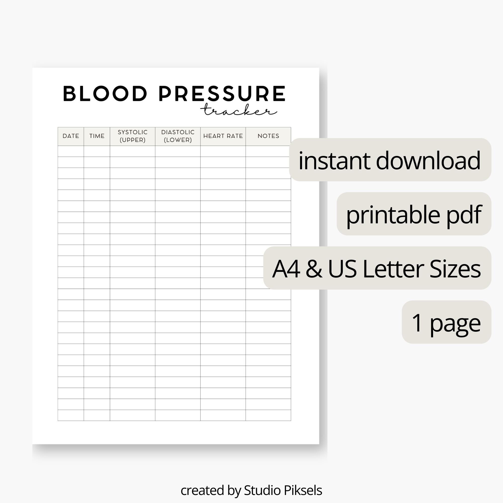Blood Pressure Log, Blood Pressure Chart, Blood Pressure Sheet, Medical ...