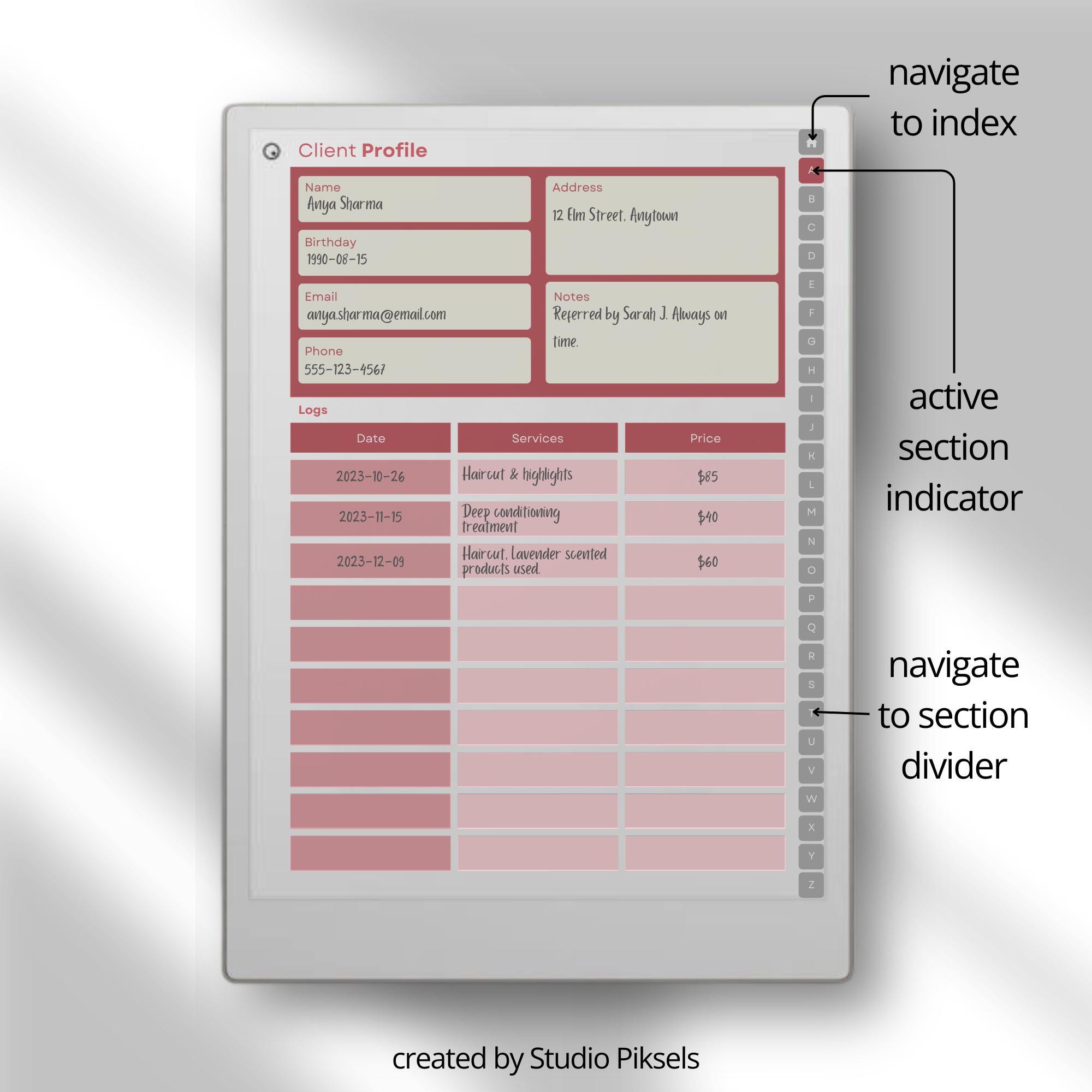 Client Record Book for Remarkable Paper Pro, Client Tracker, Client ...