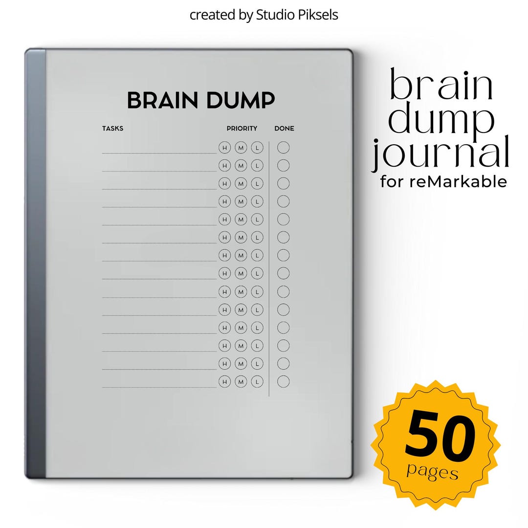 Brain Dump Template for Remarkable, Eink Brain Dump Template ...