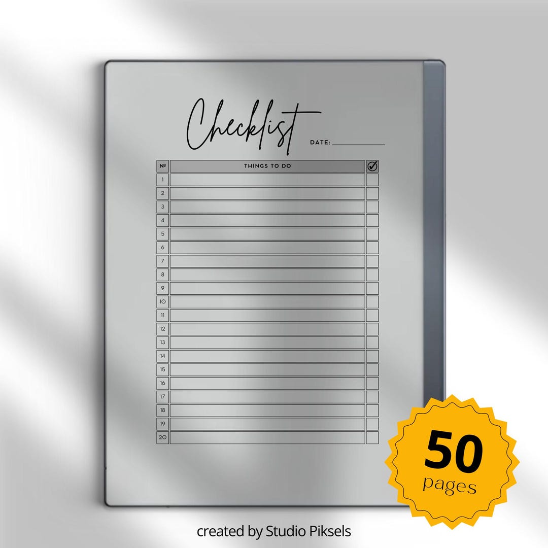 Checklist Template for Remarkable, Checklist Notebook for Remarkable ...