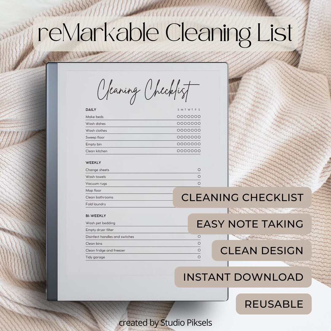 Remarkable Cleaning Checklist Template, Digital Cleaning List for Eink ...